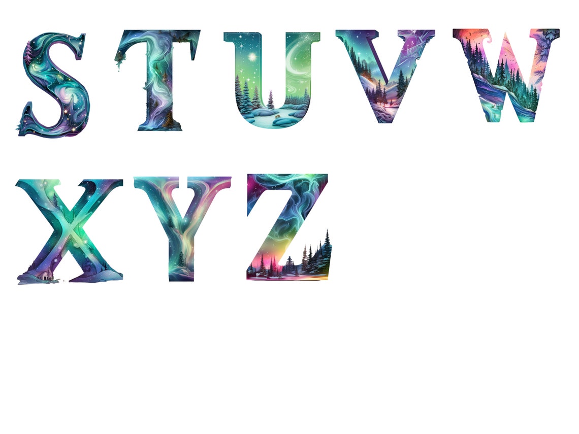 Northern Lights Alphabet, Letters Png, Alphabet Png, Instant Download ...
