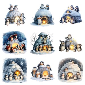 18 Igloo Penguins Clipart, Christmas Clipart, PNG Individual Images on ...