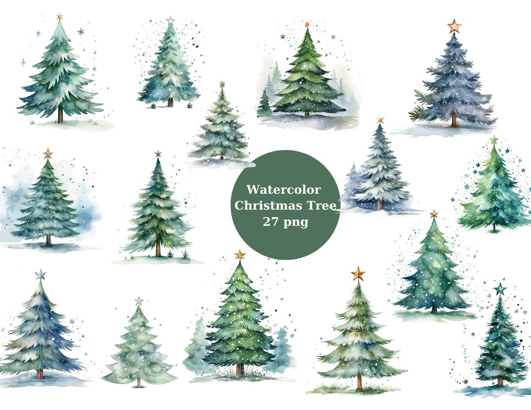 Watercolor Christmas Tree Clipart, PNG Digital Files on Transparent ...