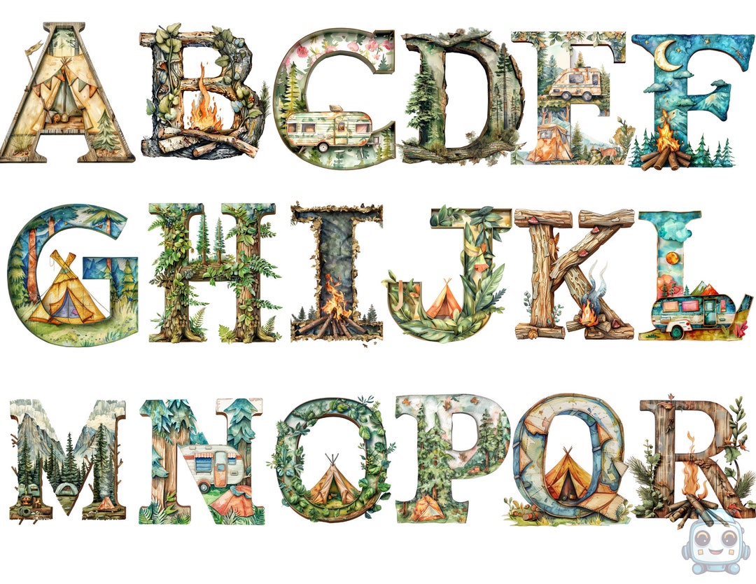 Camping Alphabet Clipart, PNG Individual Images on Transparent ...