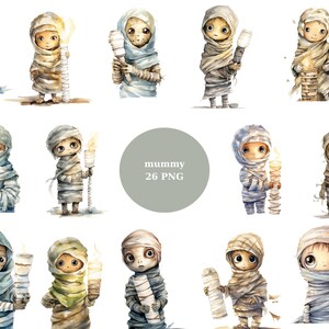 26 Mummies Watercolor Clipart, Halloween Clipart, PNG Individual Images ...