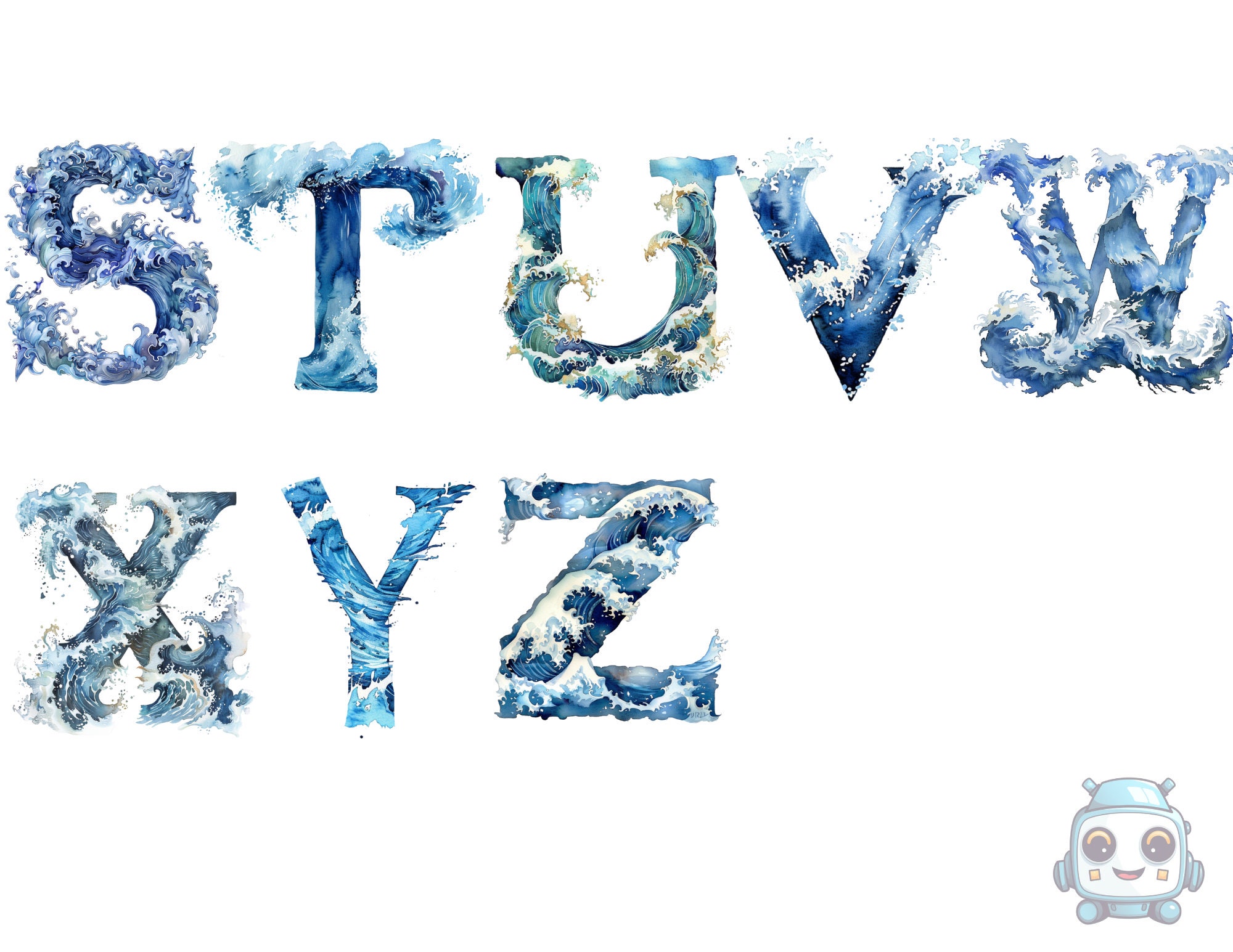 Ocean Waves Alphabet, Letters Png, Alphabet Png, Instant Download for ...