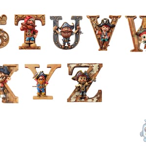 Watercolor Pirate Alphabet Clipart, PNG Digital Files on Transparent ...