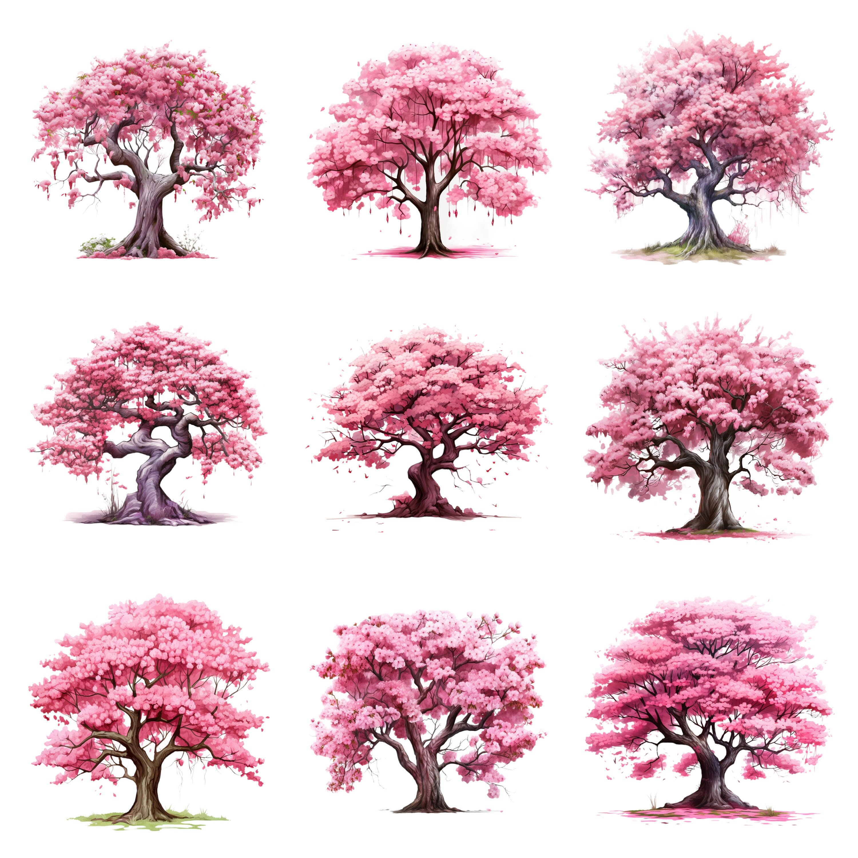 Sakura Trees Clipart PNG Digital Files on a White Background - Etsy Canada