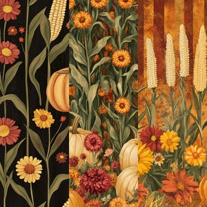 Fall Garden Digital Paper Pack - Harvest Flowers, Corn, Pumpkins Autumn ...