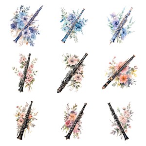 Watercolor Floral Clarinets Clipart, PNG Digital Files on Transparent ...
