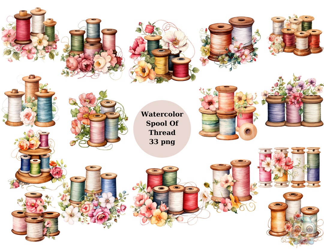 Watercolor Spool of Thread Clipart, PNG Individual Images on ...