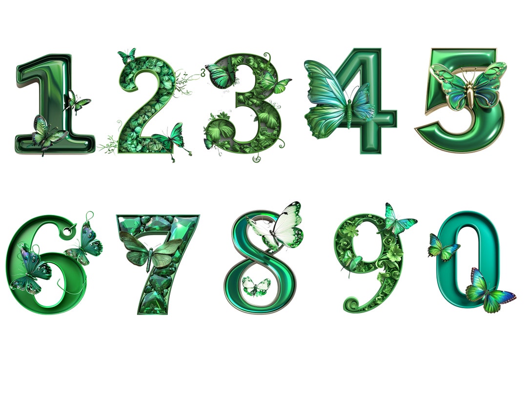 Green Butterflies Numbers, Green Numbers, Instant Download for ...