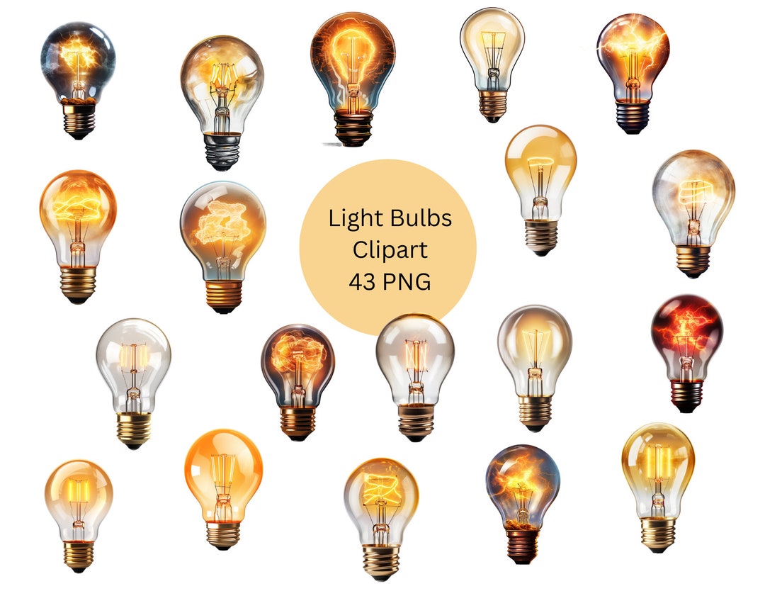 Light Bulbs Clipart, PNG Digital Files on Transparent Background ...