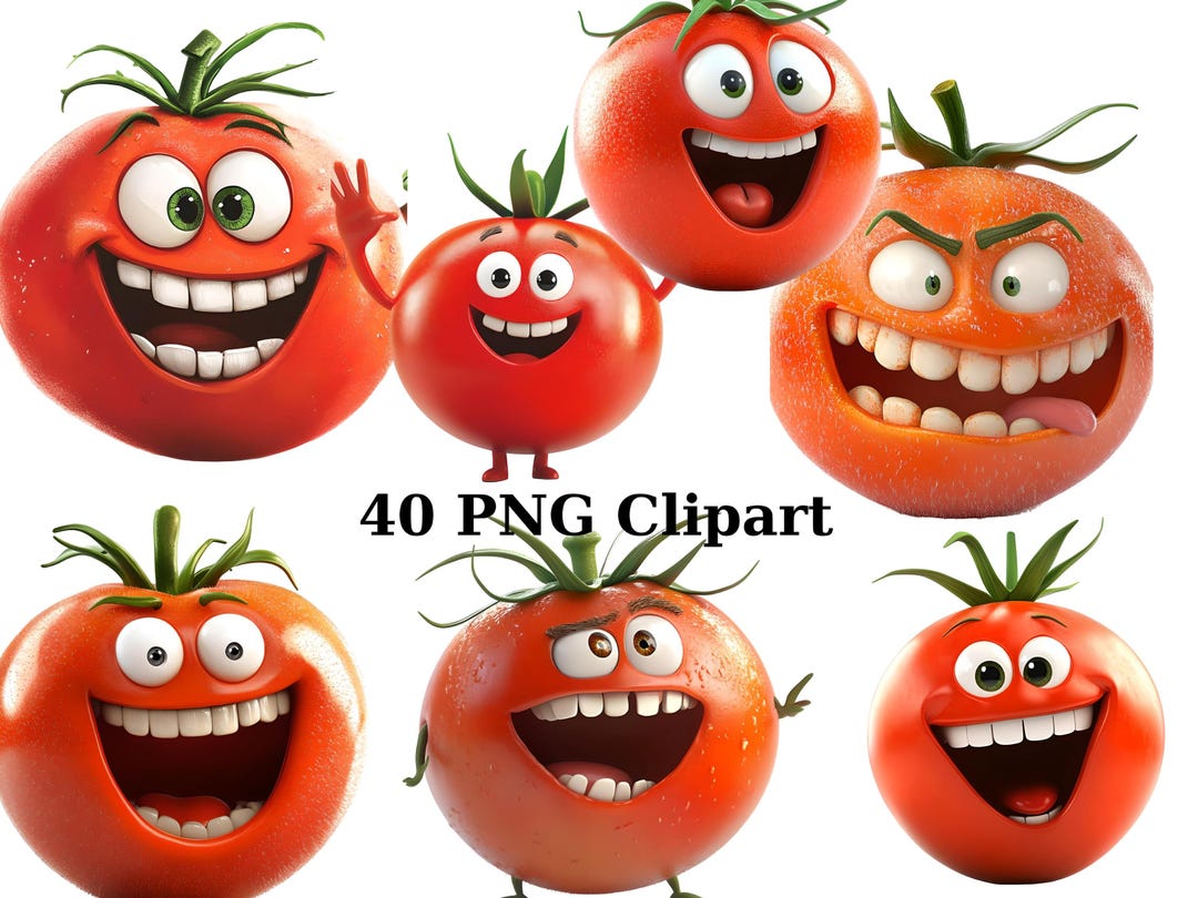 40 Funny Tomatoes Clipart, Whimsical Clipart, PNG Individual Images on ...