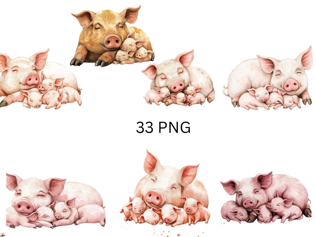 Mother Pig and Piglets Clipart - 33 Adorable Farm Animal Family PNG ...
