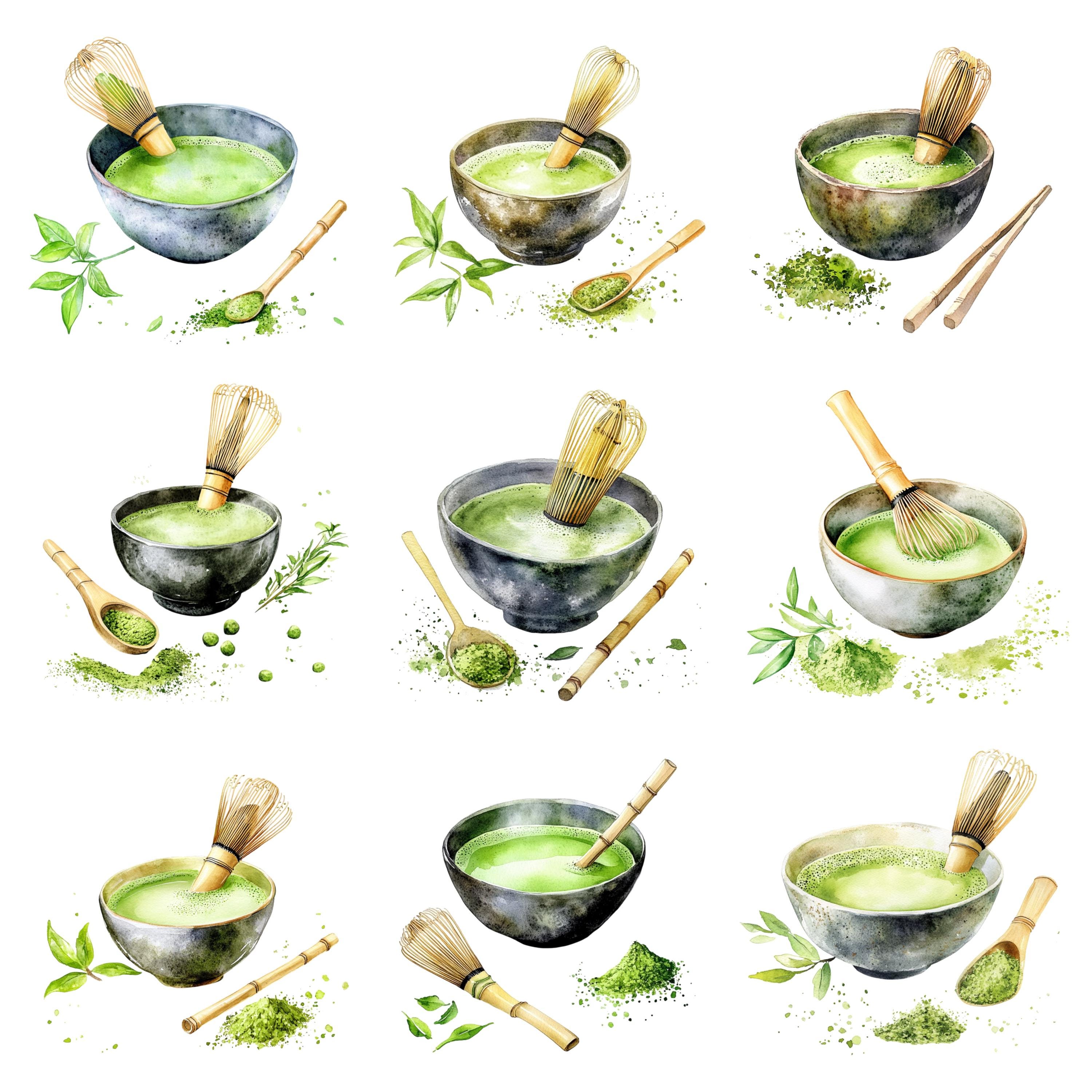 32 Matcha Tea Watercolor Clipart, PNG Digital Files on Transparent ...