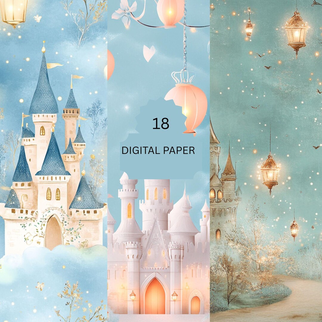 Fairy Tale Castle Digital Paper Pack - Magical Sky and Lantern ...