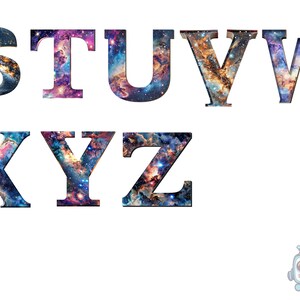 Watercolor Milky Way Alphabet Clipart, Universe, PNG Individual Images ...