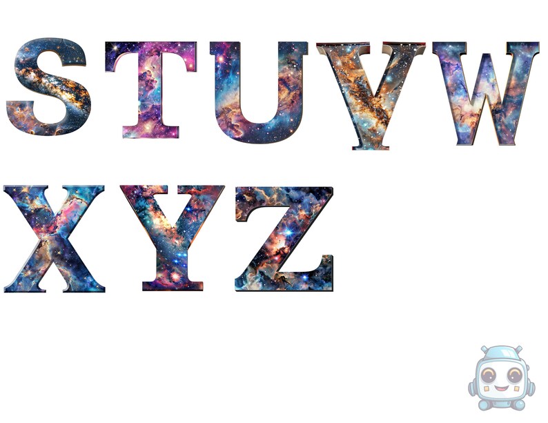 Watercolor Milky Way Alphabet Clipart, Universe, PNG Individual Images ...