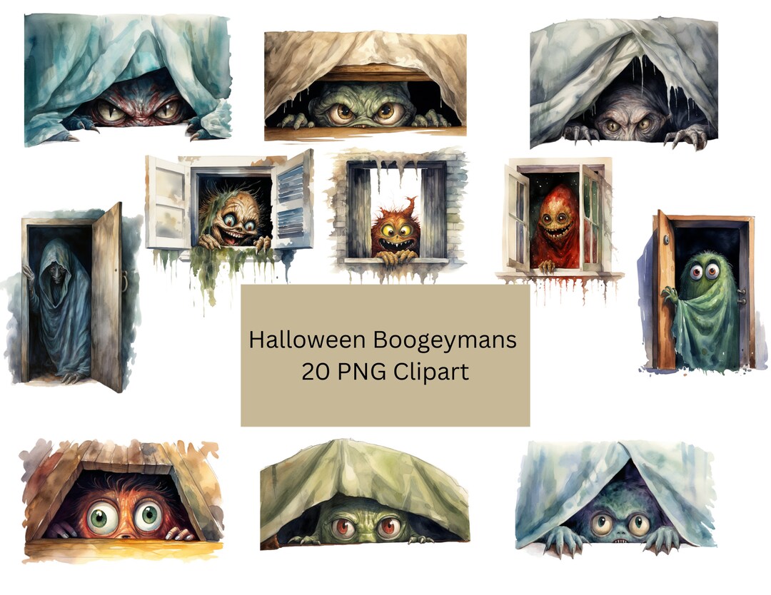 Watercolor Boogeymans Clipart, Spooky Halloween, PNG Digital Files on a ...