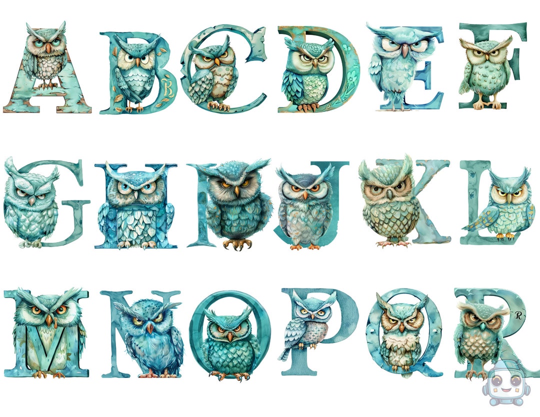 Watercolor Angry Owl Alphabet, Owl Letter Instant Download for ...