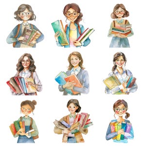16 Teachers With Books Clipart, Teacher Clipart, PNG Individual Images ...