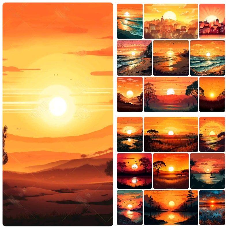 23 Sunrise Sunset Portraits PNG Files Half Watercolour - Etsy