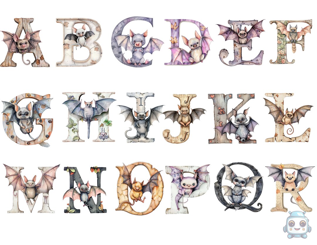 Watercolor Bat Alphabet, Letters Png, Alphabet Png, Instant Download ...