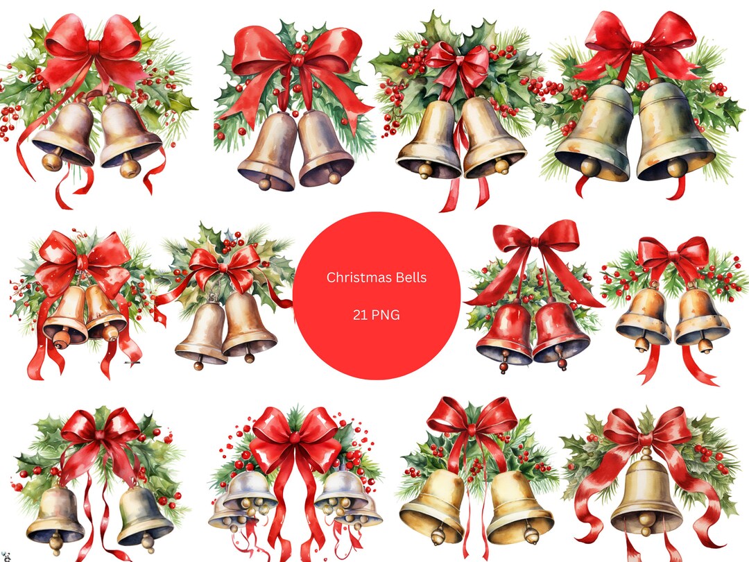 21 Christmas Bells Watercolor Clipart, Christmas Clipart, PNG ...