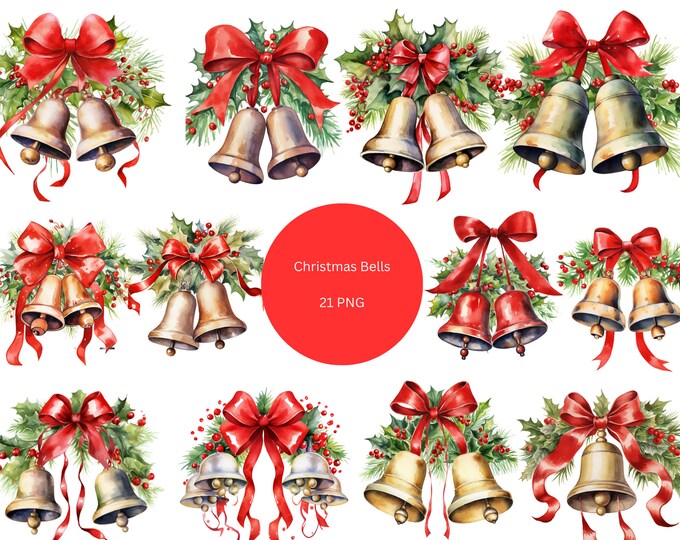 22 Christmas Bells Clipart Png Bundle Watercolor, Christmas Bells ...
