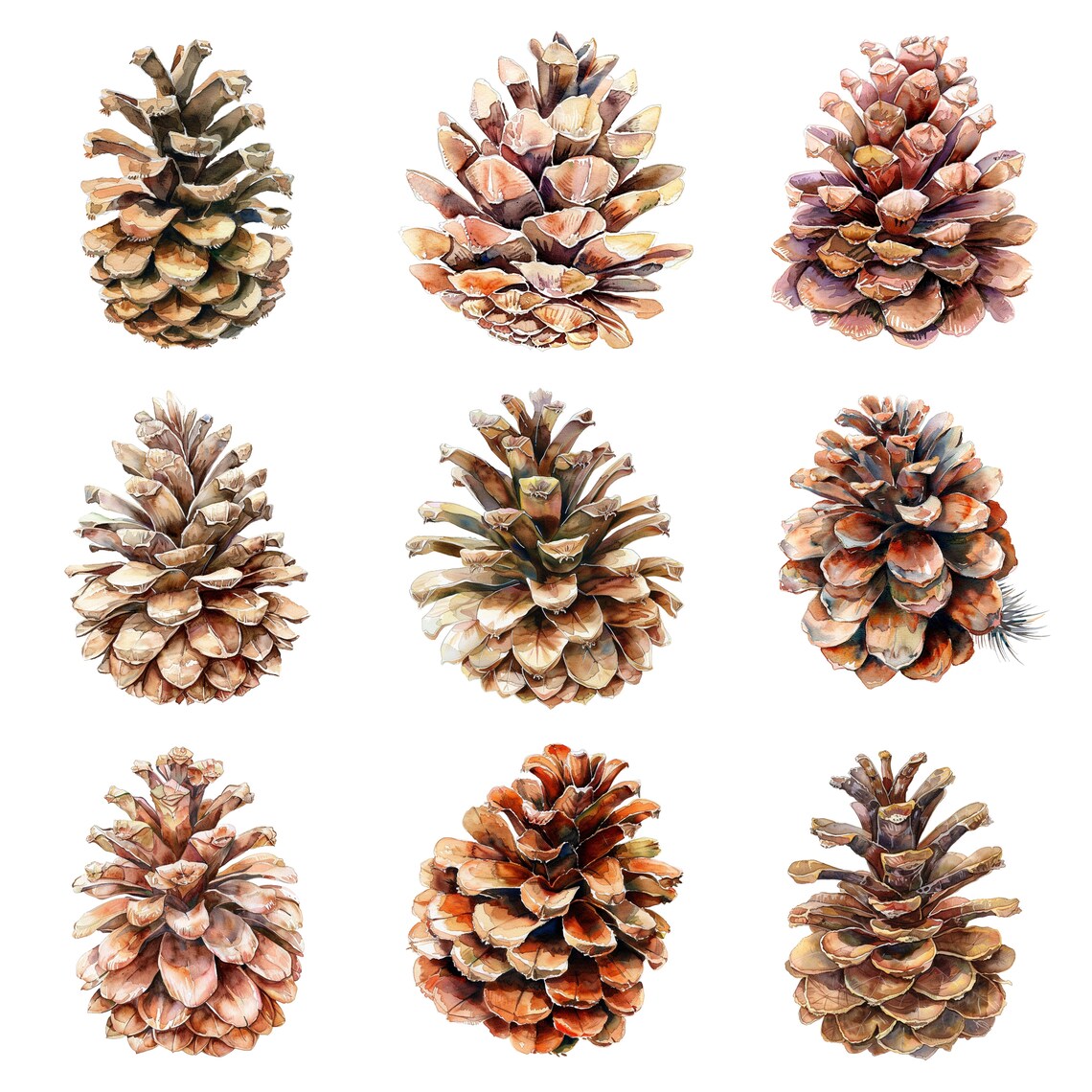 32 Watercolor Pine Cones Clipart, Fall Clipart, PNG Individual Images ...