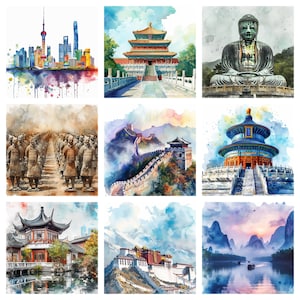 Watercolor China Clipart, PNG Individual Images on Transparent ...