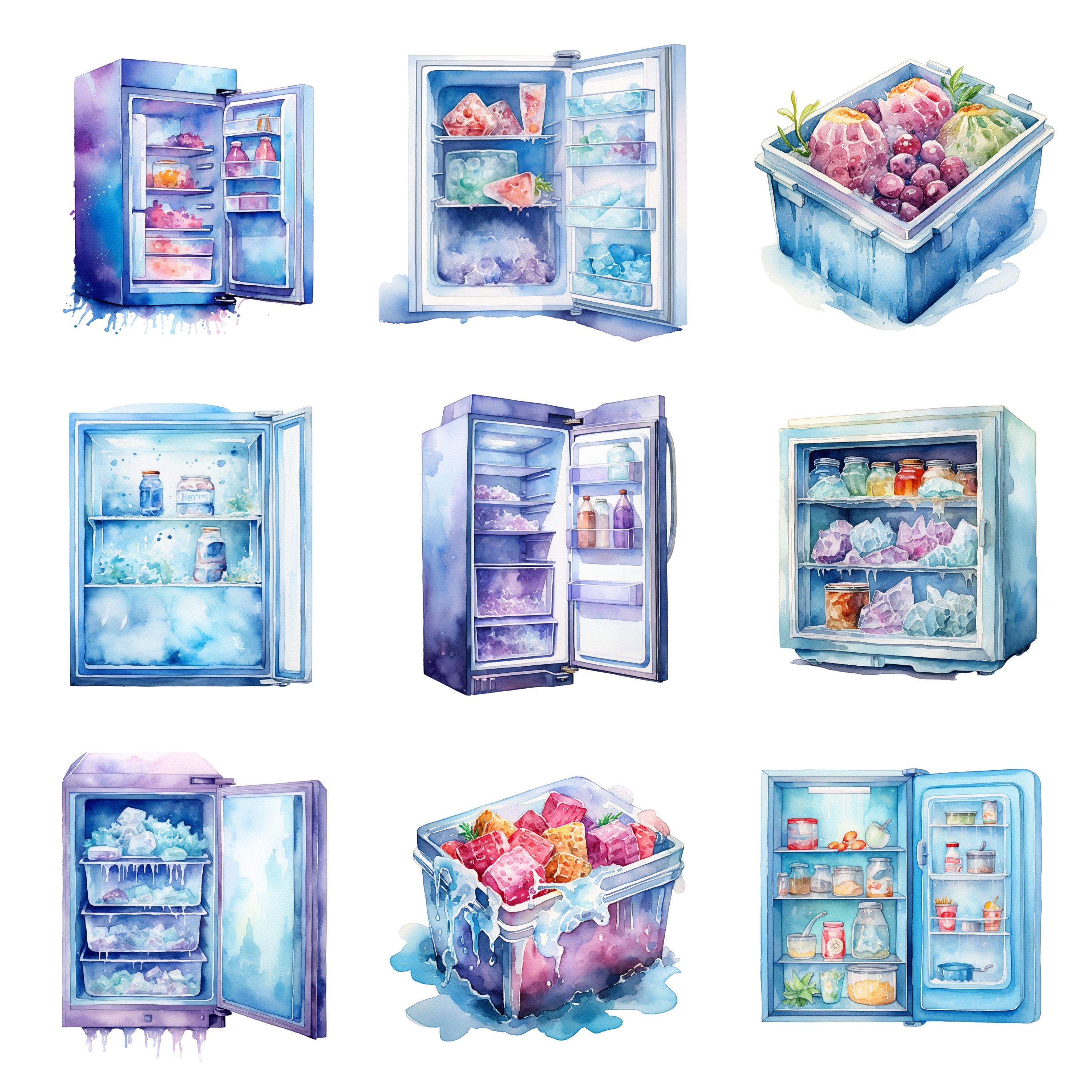 Watercolor Freezers and Freeze Boxes Clipart, PNG Digital Files on ...