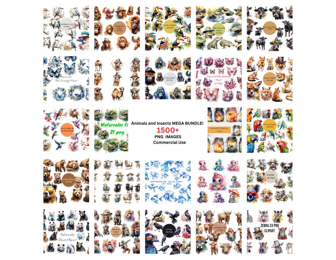 Animals and Insects MEGA BUNDLE, 1500+ Images Mega PNG Bundle, Lifetime ...