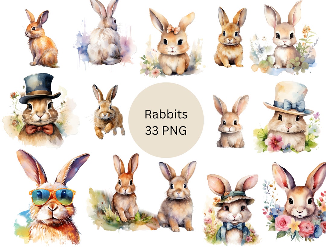 Watercolor Rabbits Clipart, Bunnies PNG, Digital Files on Transparent ...