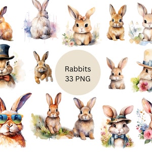 Watercolor Rabbits Clipart, Bunnies PNG, Digital Files on Transparent ...
