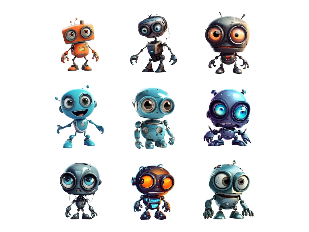 Animated Robots Clipart, PNG Images, Instant Download Scrapbook, Junk ...