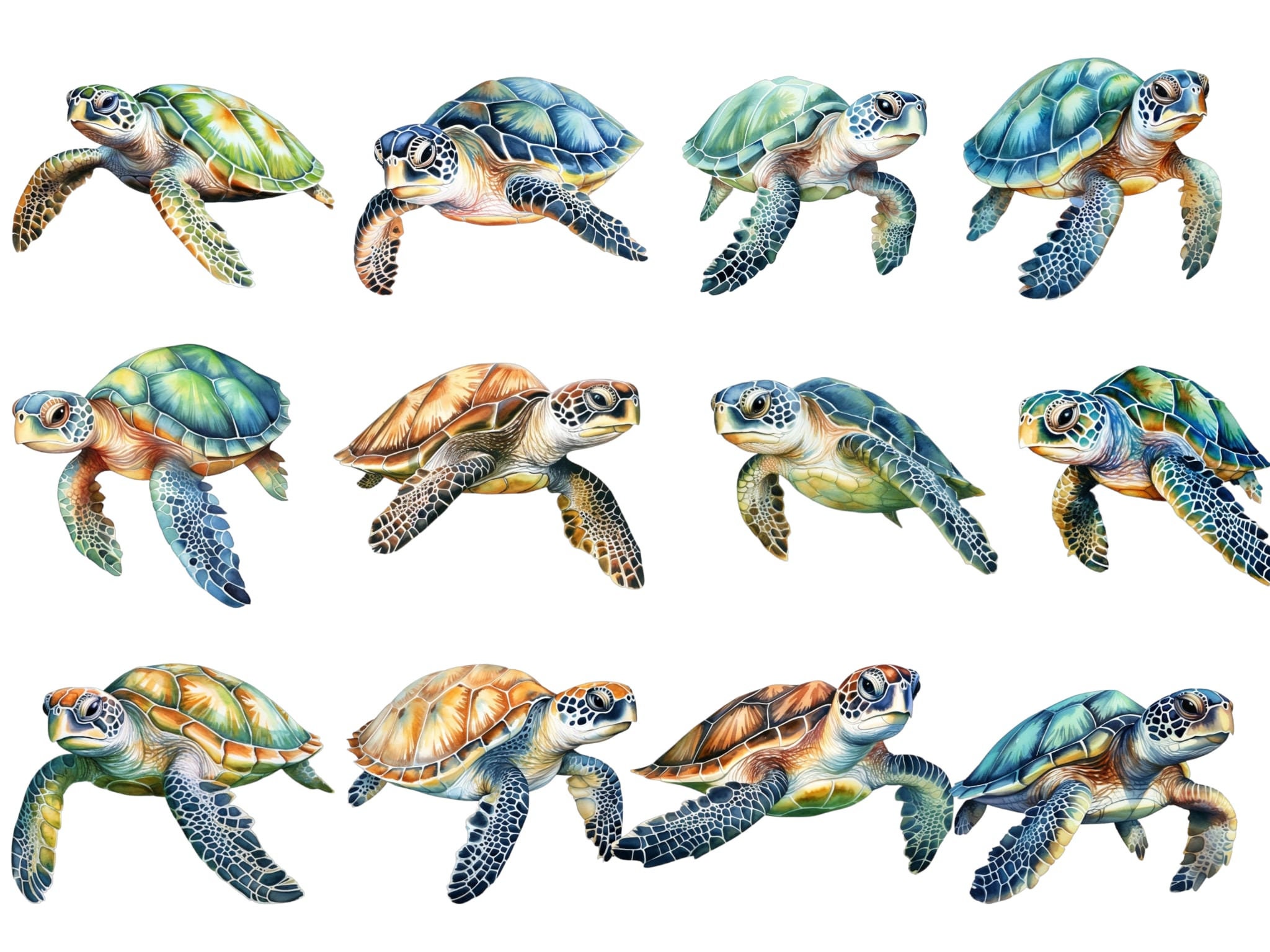 Watercolor Sea Turtle Clipart, Nautical Ocean Animals PNG Instant ...
