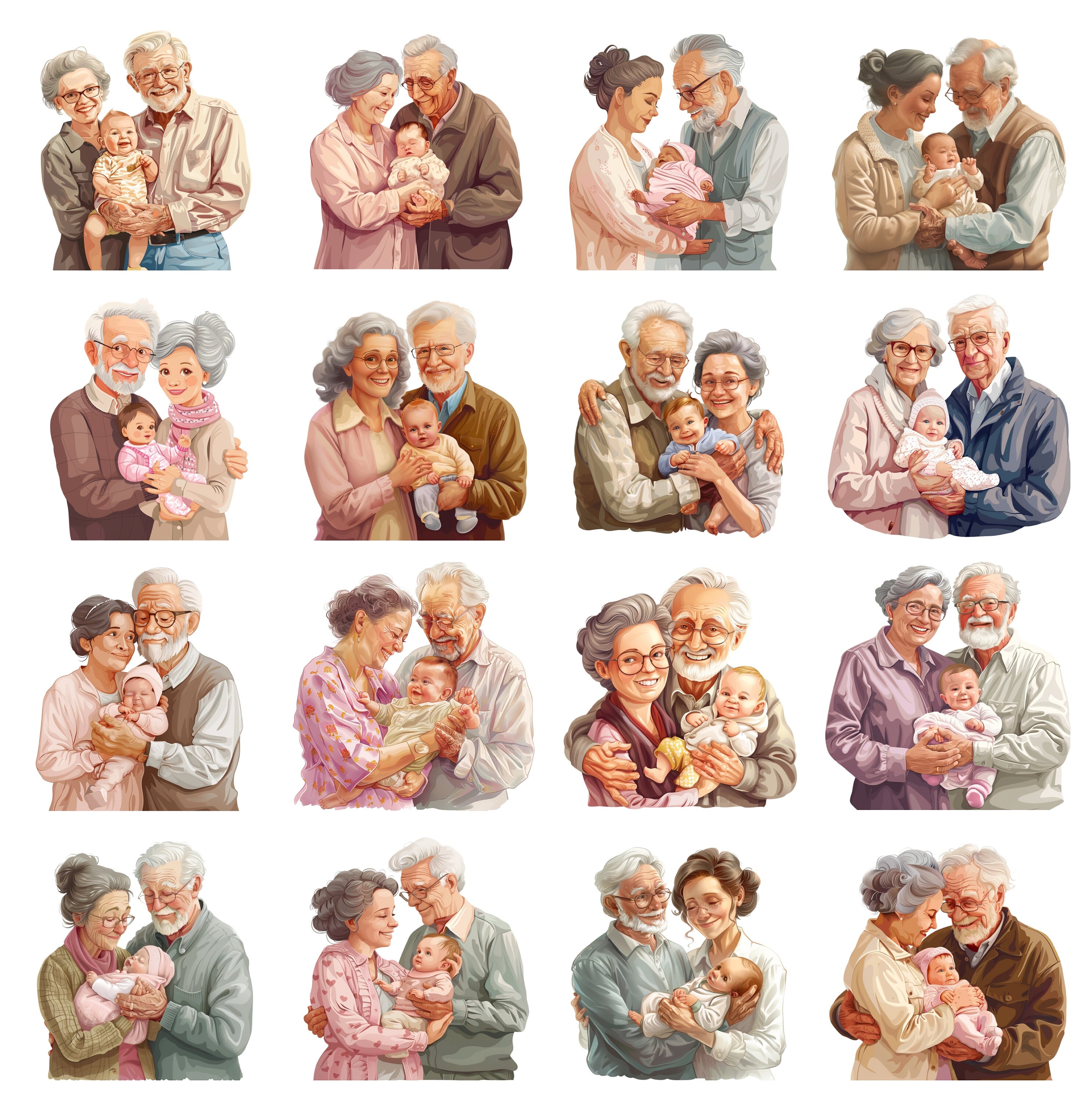 35 Grandparents' Baby Clipart, PNG Digital Files on Transparent ...
