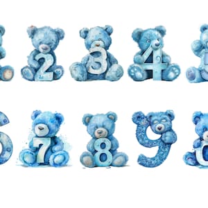 Watercolor Blue Teddy Bear Numbers, Teddy Bear Numbers, Instant ...