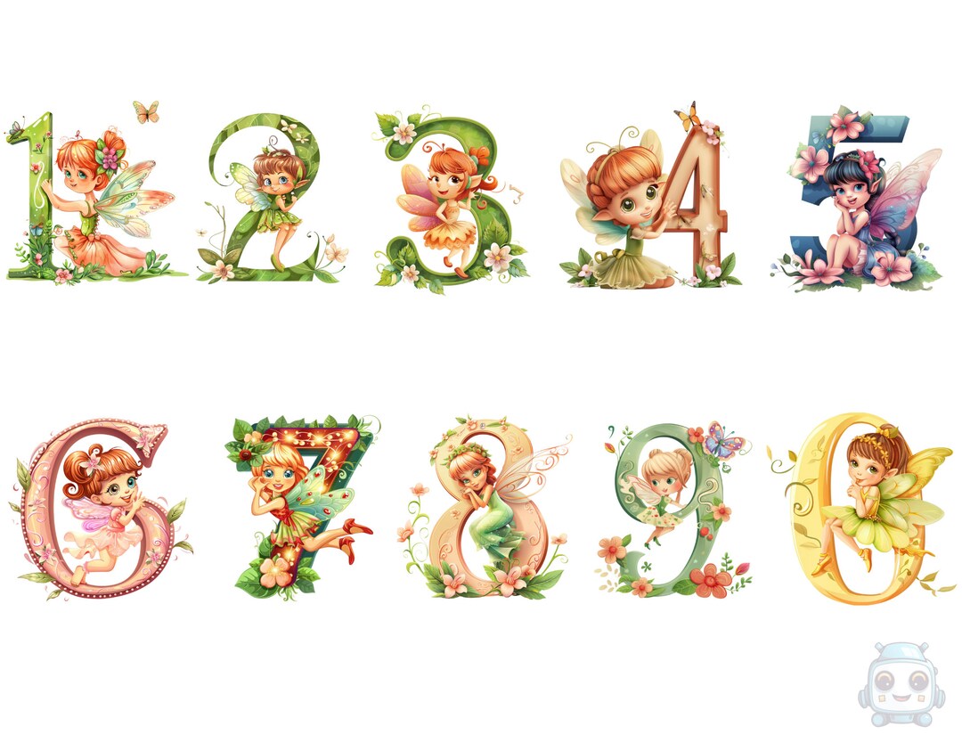 Clipart Fairy Numbers, Numbers Png, Instant Download for Commercial Use ...