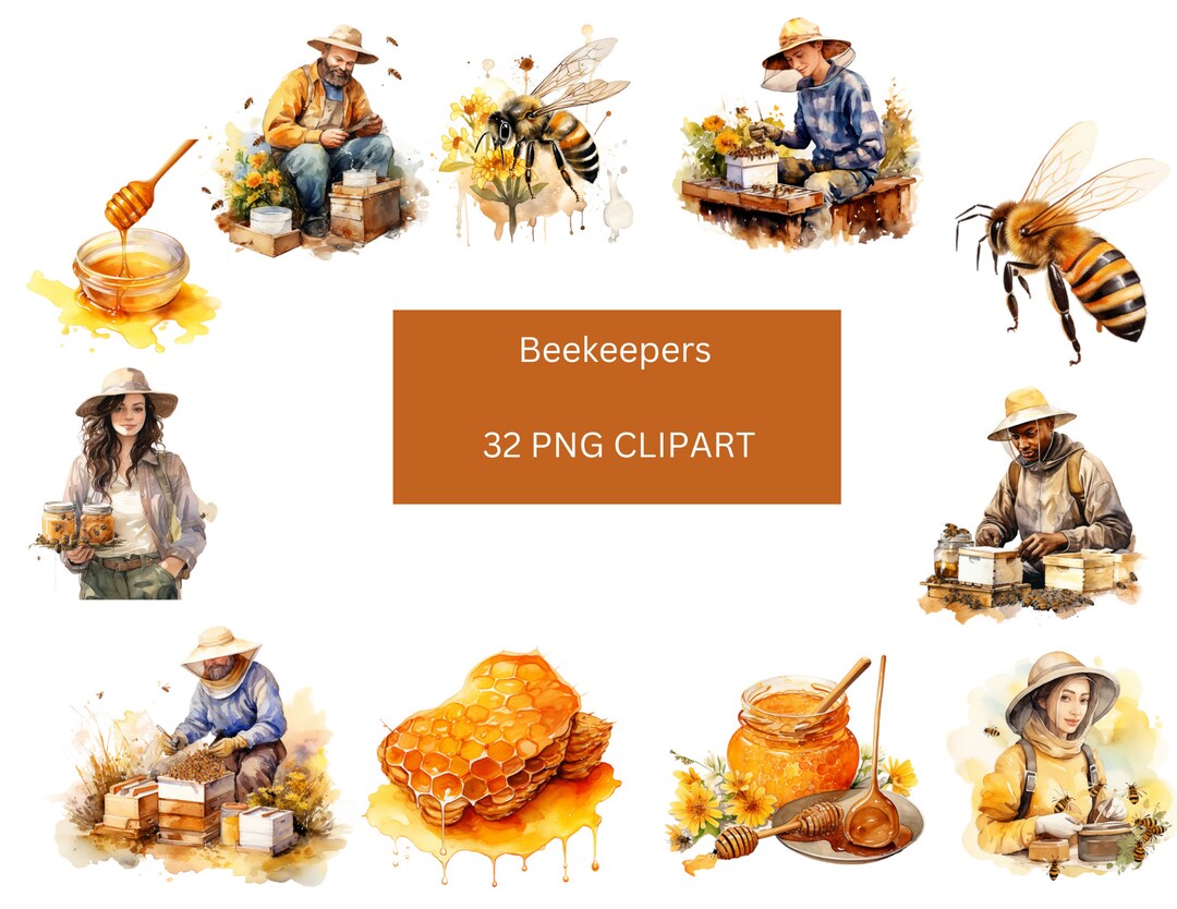 Watercolor Beekeepers Clipart, Honey Life, PNG Digital Files on a ...