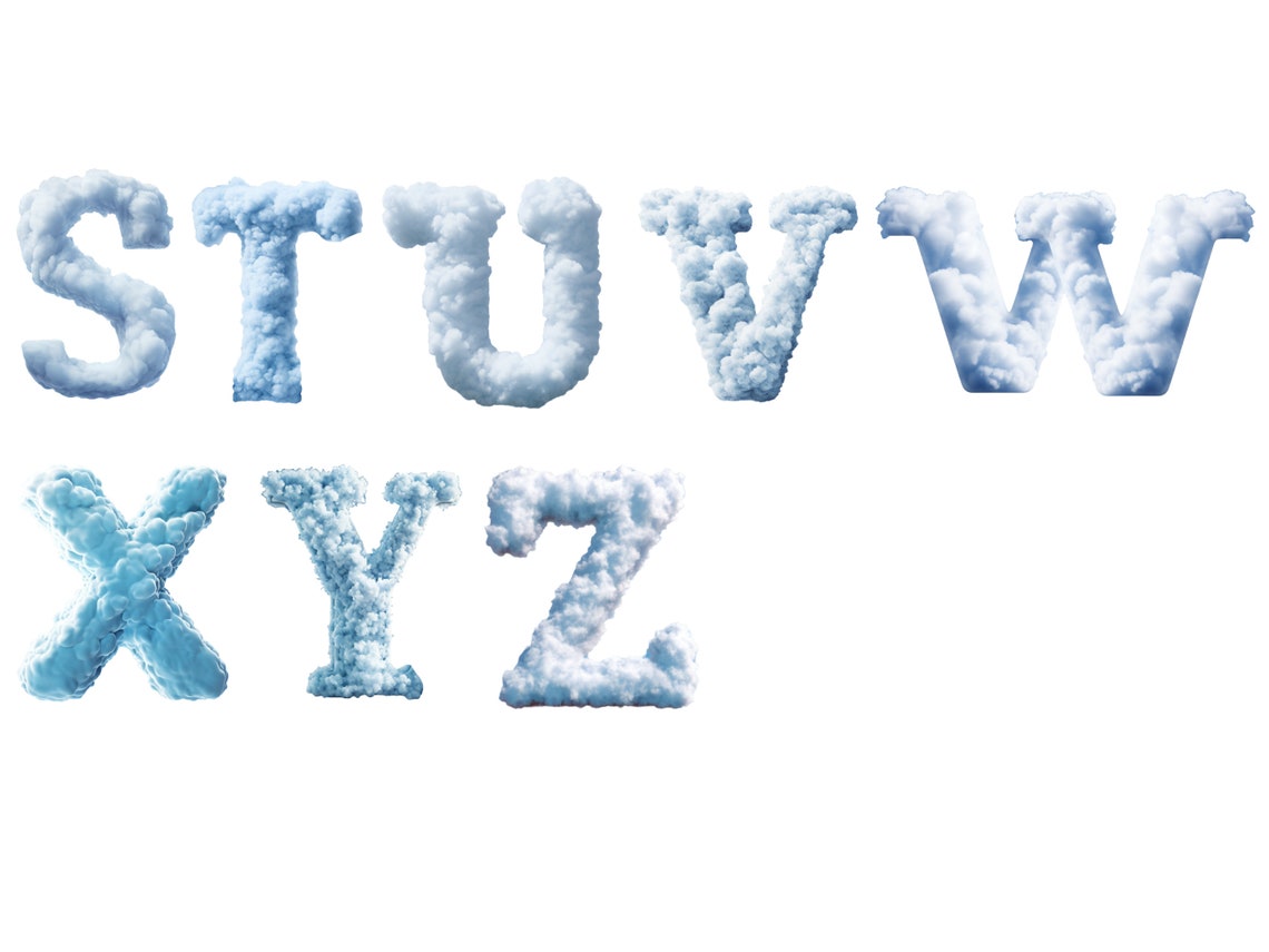 Blue CLOUDS Alphabet Clipart ,CLOUDS Alphabet, Transparent Background ...