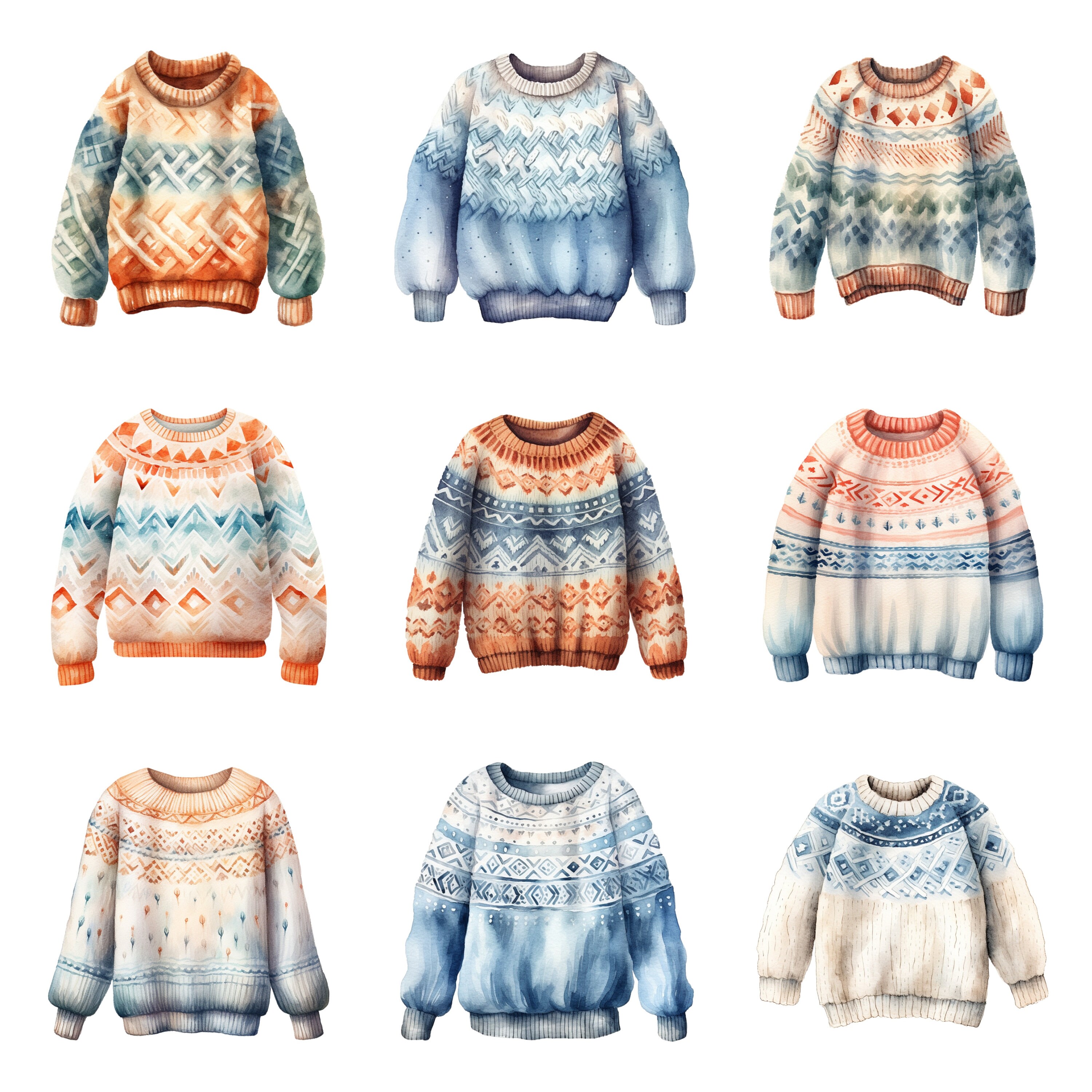 31 Cozy Sweaters Watercolor Clipart, Winter Clothes Clipart, PNG ...