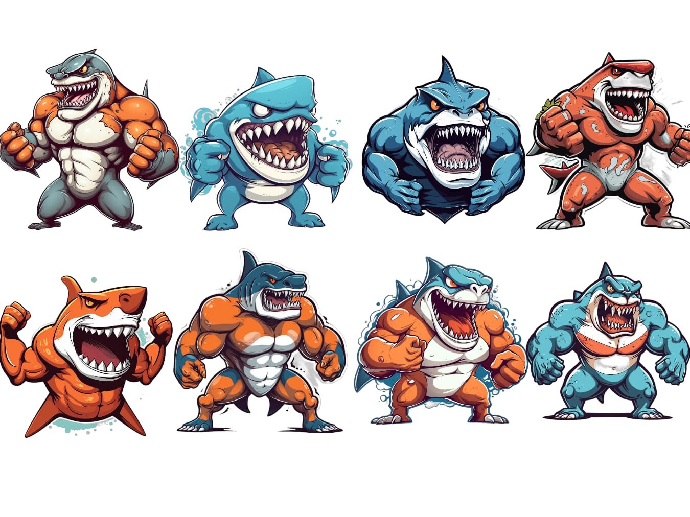Muscles Shark, Watercolor, 18 Png Images, Clip Art, Junk Journal, Paper ...