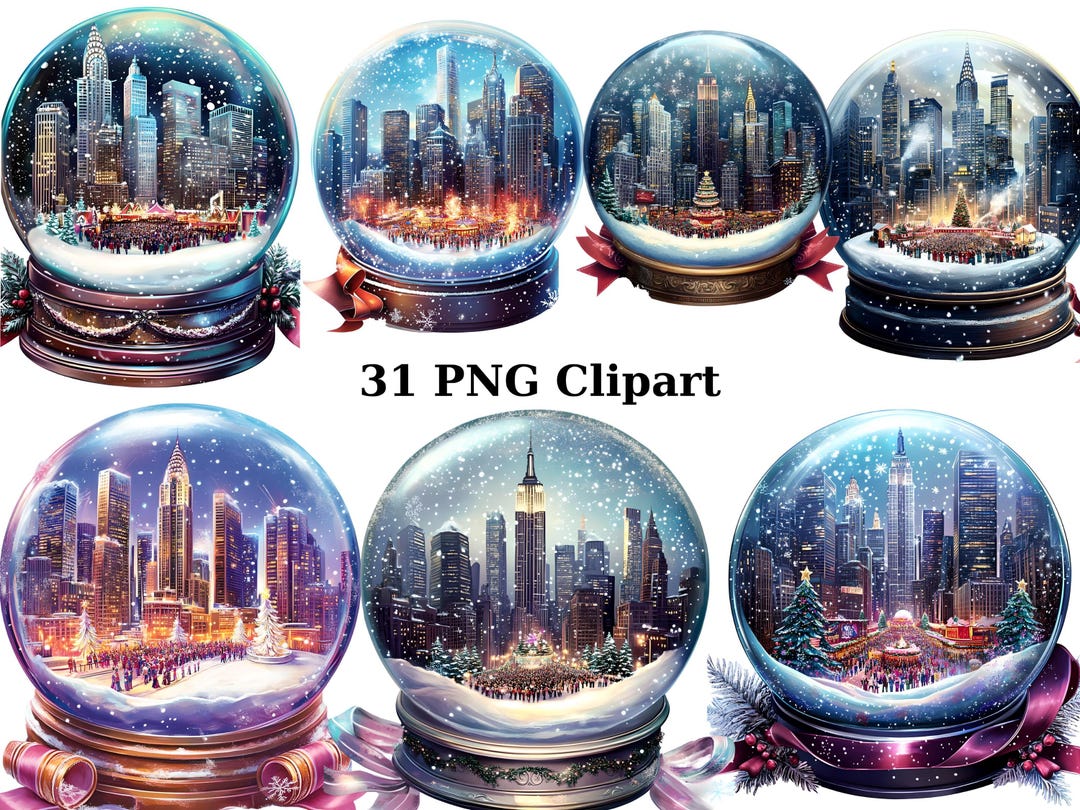31 Cities in Snow Globes Watercolor Clipart, Winter Clipart, PNG ...