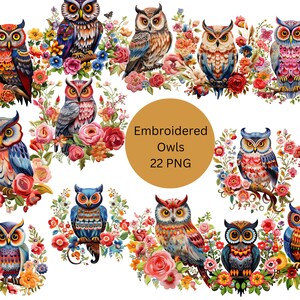 Embroidered Owls Clipart, PNG Digital Files on a Transparent Background ...