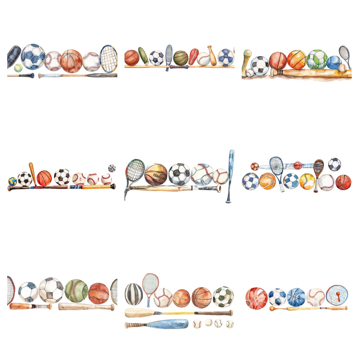 33 Sports Borders Watercolor Clipart, Border Clipart, PNG Individual ...