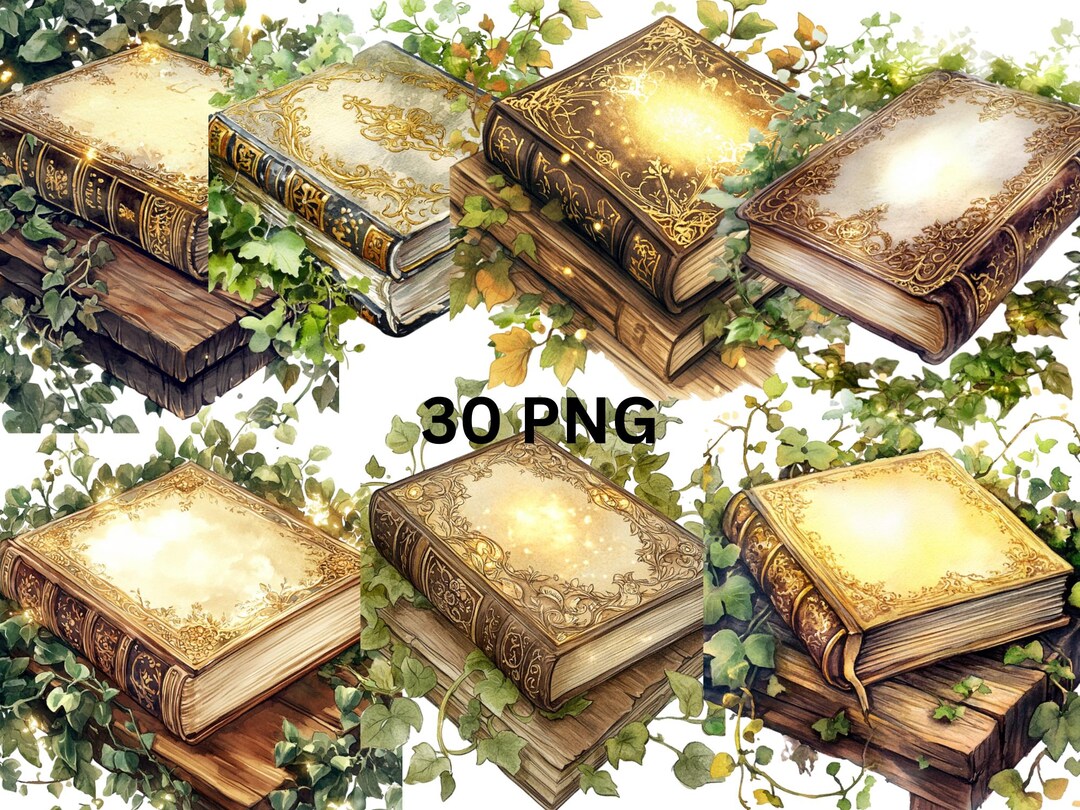 30 Ancient Books Watercolor Clipart, PNG Digital Files on Transparent ...
