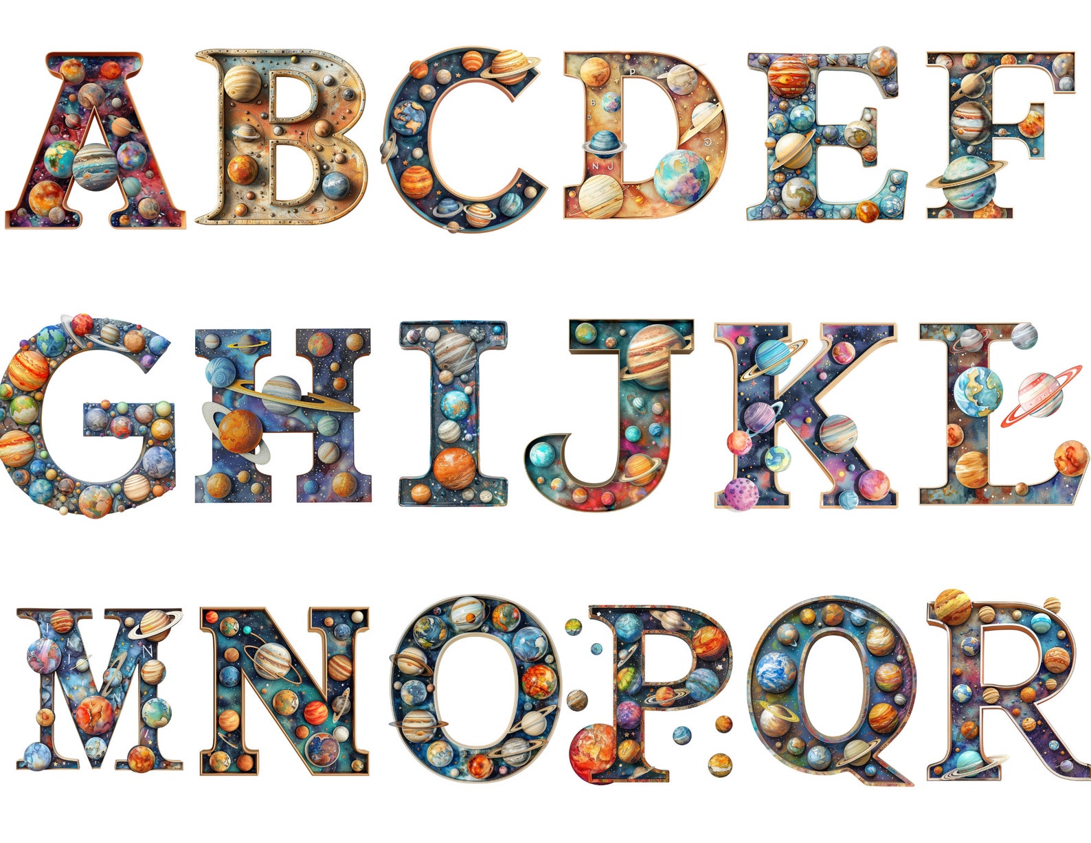 Planets Alphabet, Letters Png, Alphabet Png, Instant Download for ...