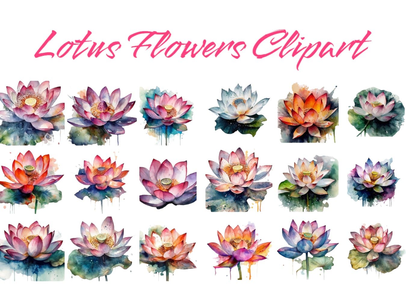Watercolor Lotus Flowers Clipart PNG Images Instant Download - Etsy ...