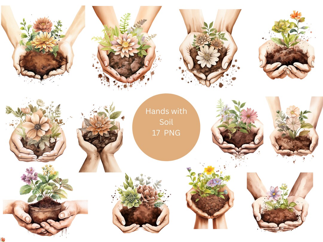 17 Hands With Soil Watercolor Clipart, Floral Clipart, PNG Individual ...