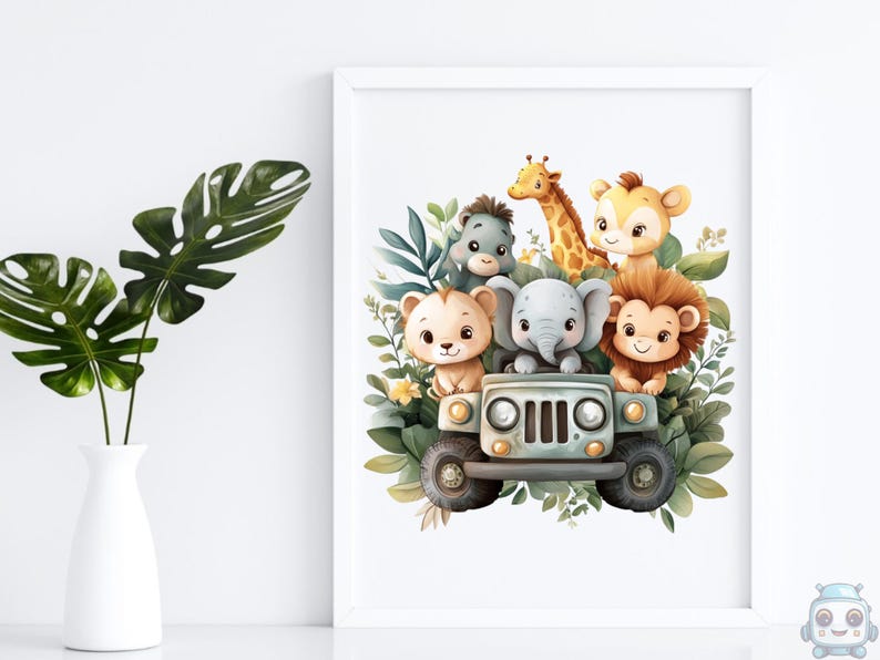 Safari Animal Car Clipart, 27 PNG Images, Cute Jungle Animals in Jeeps ...