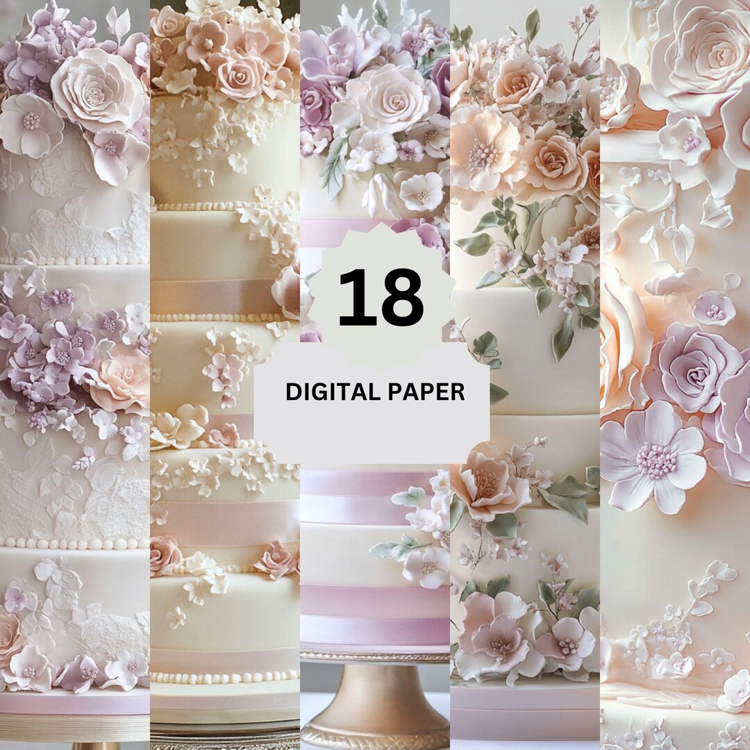Floral Wedding Cake Digital Paper – 18 Elegant Pastel Backgrounds for ...